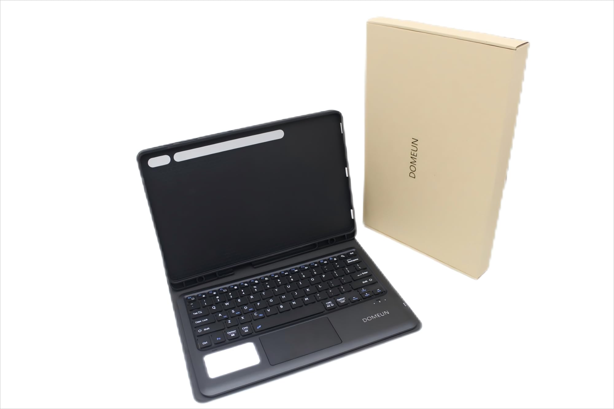 DOMEUN Galaxy Tab S7 FE/S7 Plus/S8 Plus Case with Keyboard 12.4 inch - 7 Color Backlit Detachable Wireless Touchpad Keyboard Cases with S Pen Holder for Samsung Tab S8+ 2022/S7 FE 2021/S7+ 2020