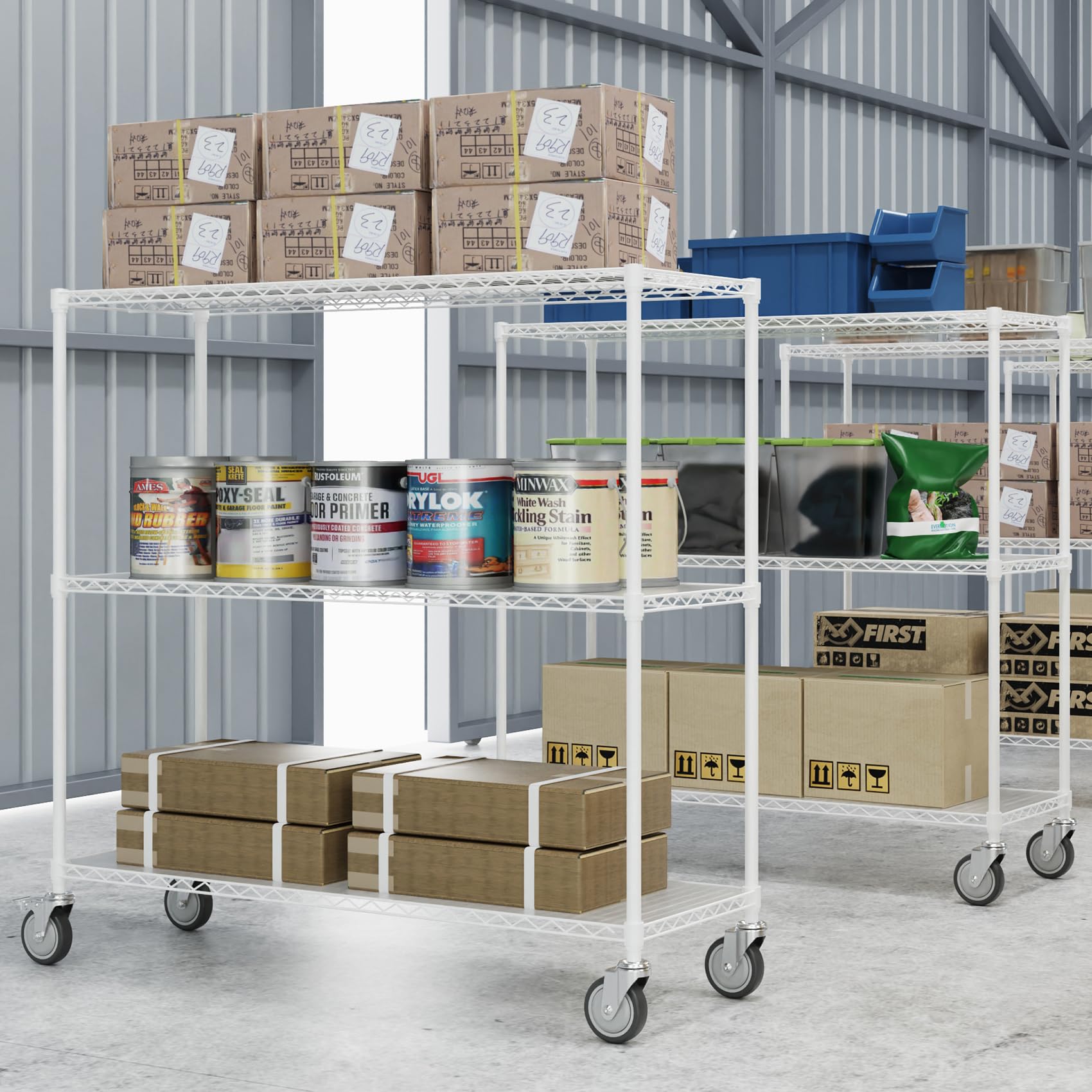 Metal Shelf Wire Shelving Unit, 3 Tier 3000lbs NSF 18"D x 48"L x 54"H Heavy Duty Adjustable Wire Rack with 5in Wheels and Shelf Liners for Garage Kitchen Office Garage Utility Storage Rack - Black