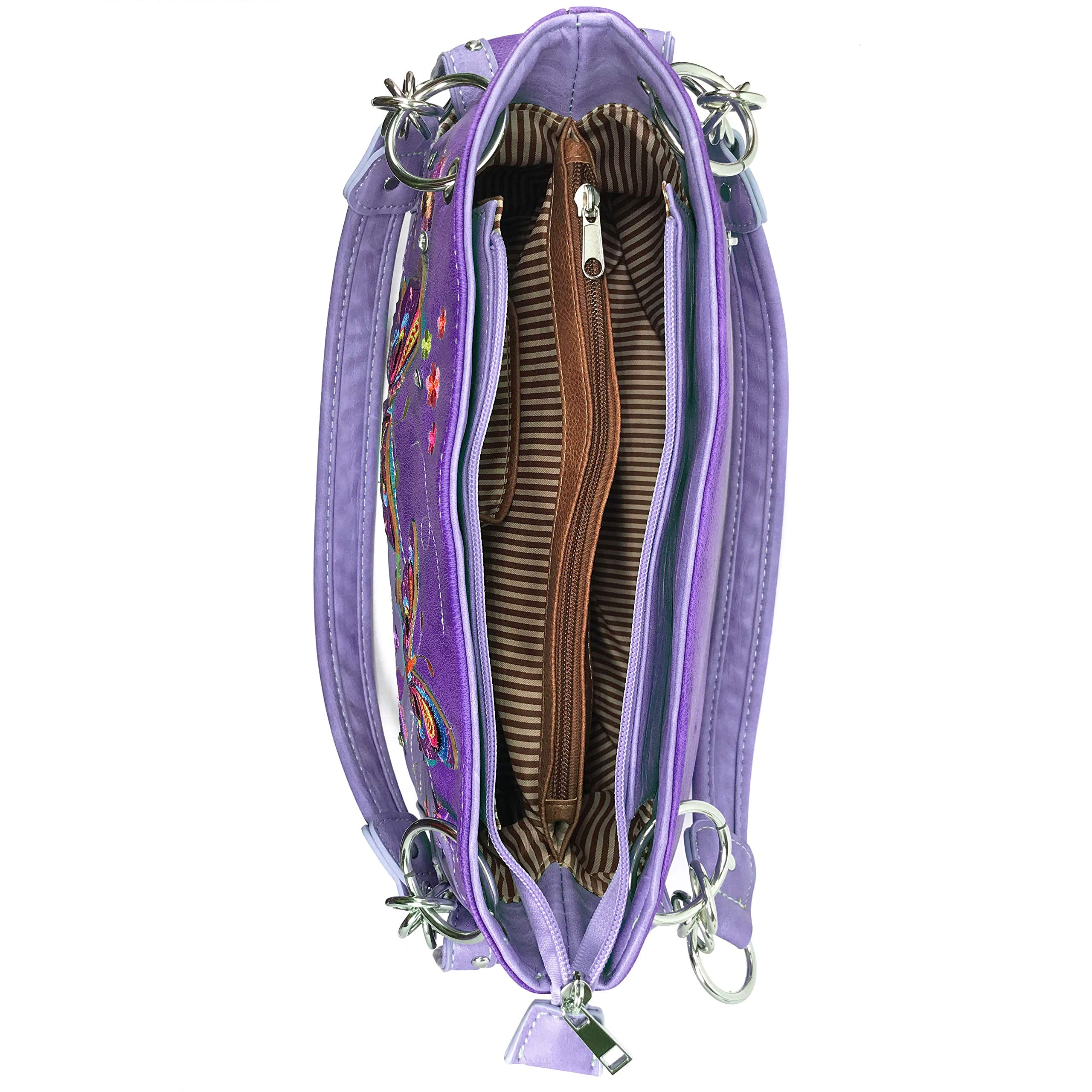 Zelris Butterfly Flower Season Embroidery Women Conceal Carry Shoulder Handbag (Purple Violet)