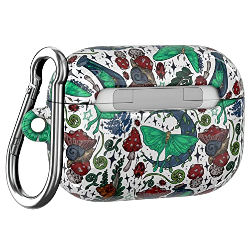 Hard Case Compatible with AirPods Pro 2 | AirPods Pro | AirPods 3 gen 2 1 Cute Design Fungi with Keychain Cover Protective Earpods Portable Witchy Ferns Ladybugs Hook Plastic Shockproof Luna Moths