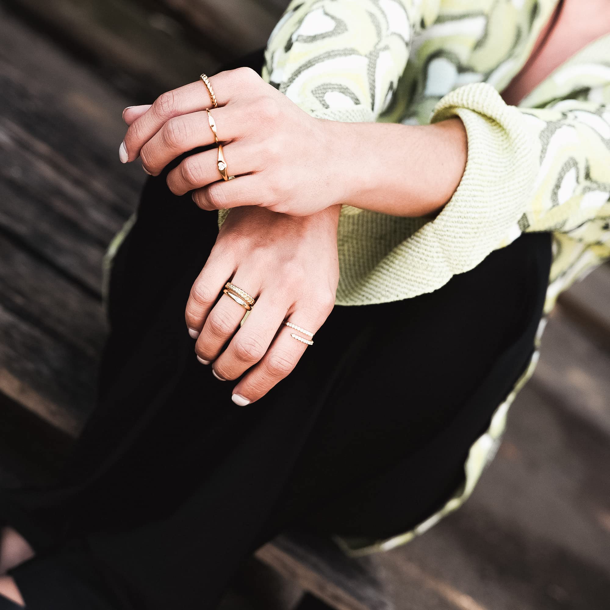 espere Dainty Gold Stacking Ring | 18K Gold Plated Sterling Silver | Womens Minimal Stackable Ring Slim Bands (Signet, 4)