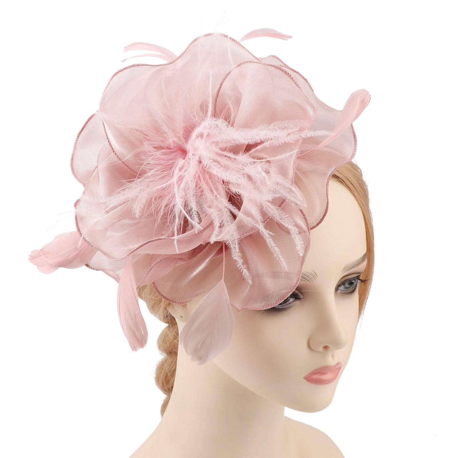DRESHOW Fascinators Hat Tea Party Headwear Ribbons Feathers on a Headband and a Clip for Girls and Women