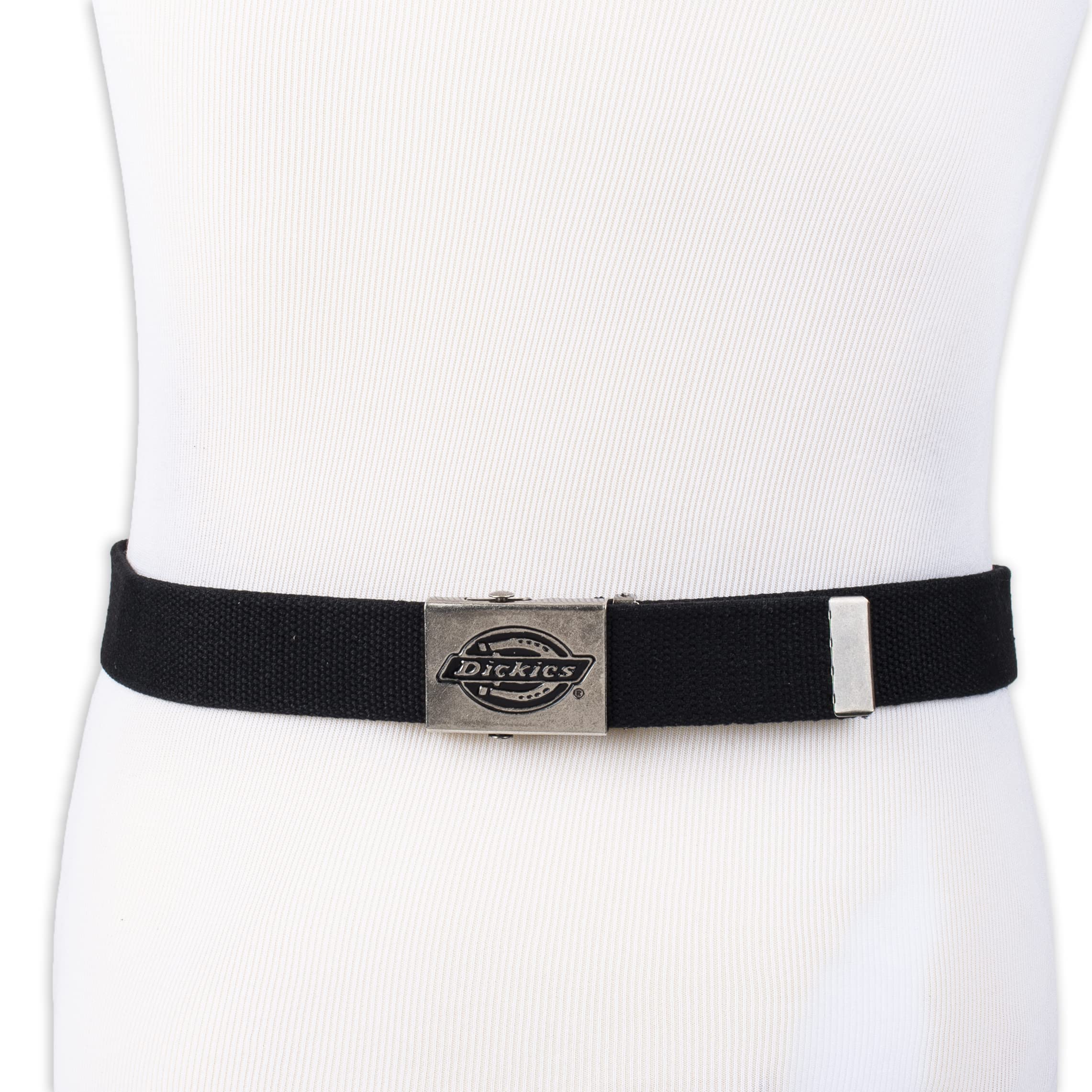 Dickies Men's 2 Pack Cotton Web Belt with Military Logo Buckle, Black/Khaki, One Size