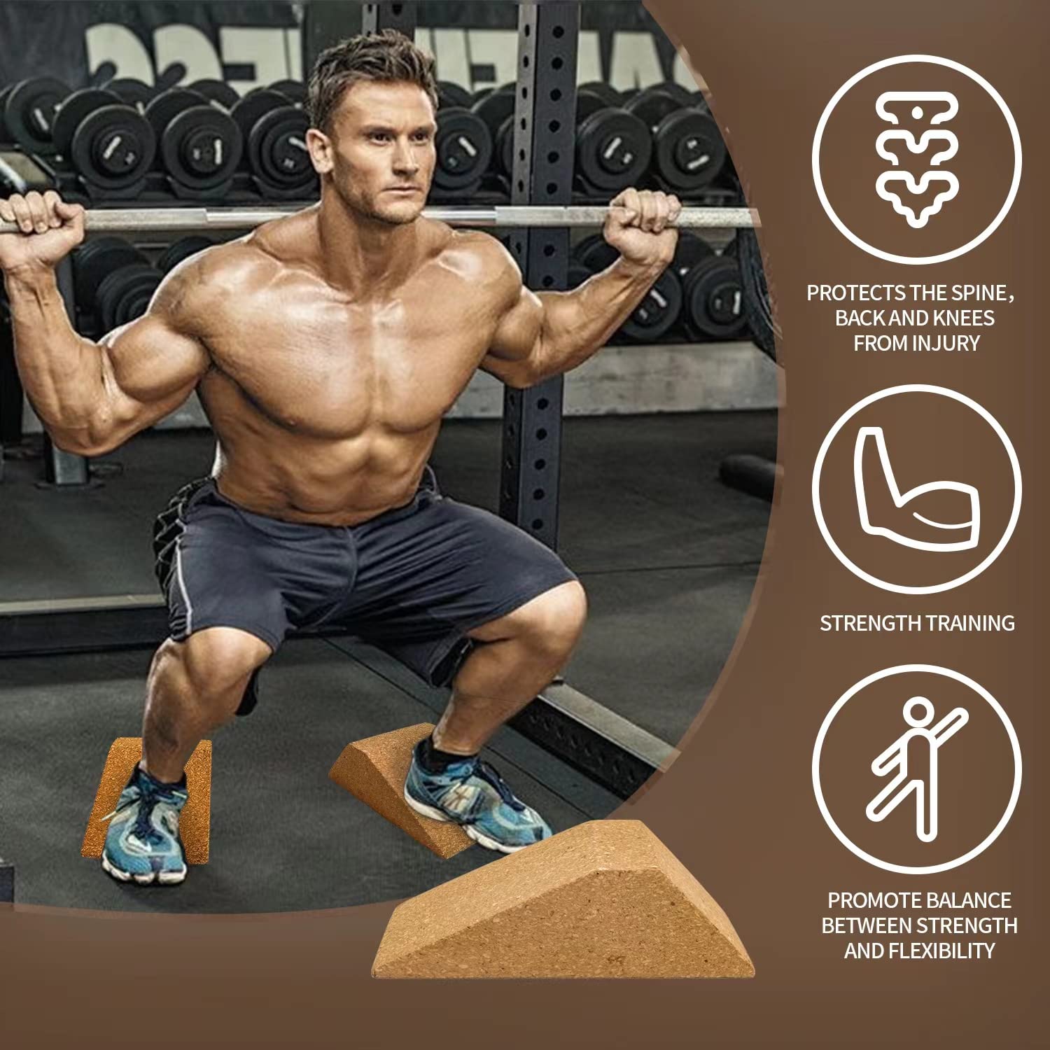 Cork Squat Wedge Block 2 Pack,Non Slip Professional Squat Wedge for Heel Elevated Squats and Calf Raises,Slant Board,Squat Ramp for Squat Weightlifting Yoga, Squat Platform for Spine Joint Protection