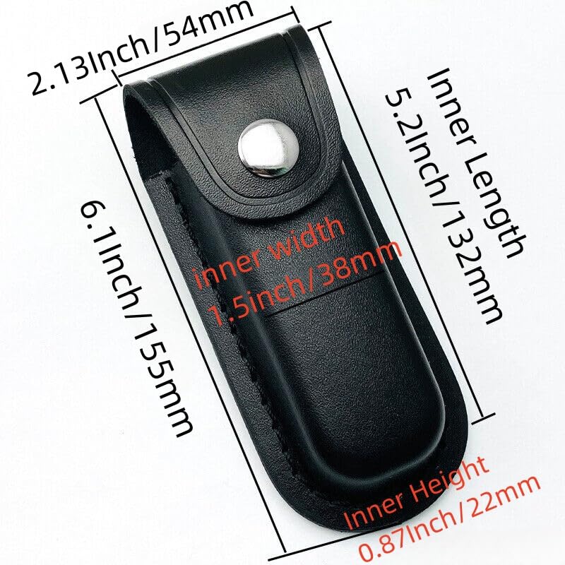 Jingelmall Pocket Knife Sheath Black Genuine Leather Belt Case Universal Folding Pocket Knife with Belt Loop Pouch Fits Any 5" Folding Pocket Knife