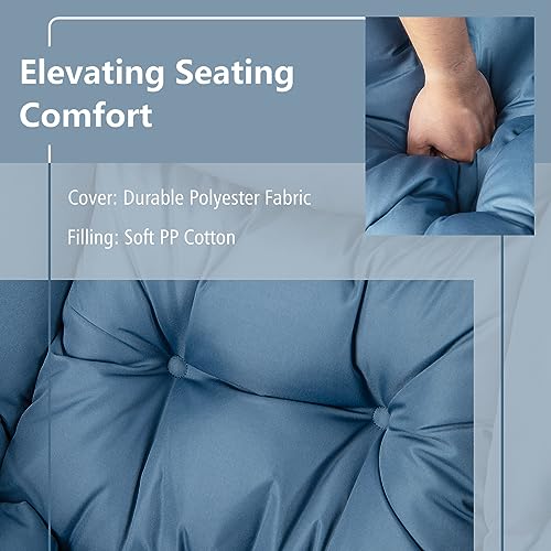 Giantex Lazy Chair with Ottoman, Accent Sofa Chair with Folding Footrest, Side Storage Pocket, Upholstered Leisure Lounge Armchair with Stool for Bedroom, Living Room, Office, Blue