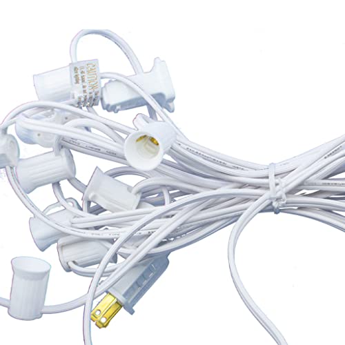 EST. LEE DISPLAY L D 1902 Outdoor Patio String Light Cords with Male & Female Plugs Green & White Wire 12in Spacing Sockets, 25FT Length (White, C7 - E12)