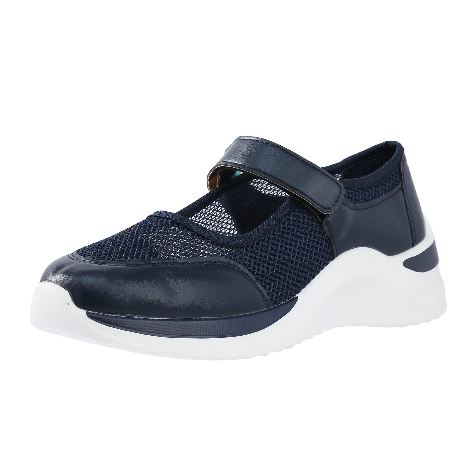 FASDNENDYS Ladies Fashion Colorblock Mesh Breathable Hook Loop Comfortable Platform Quick Dry Hiking Shoe Dark Blue