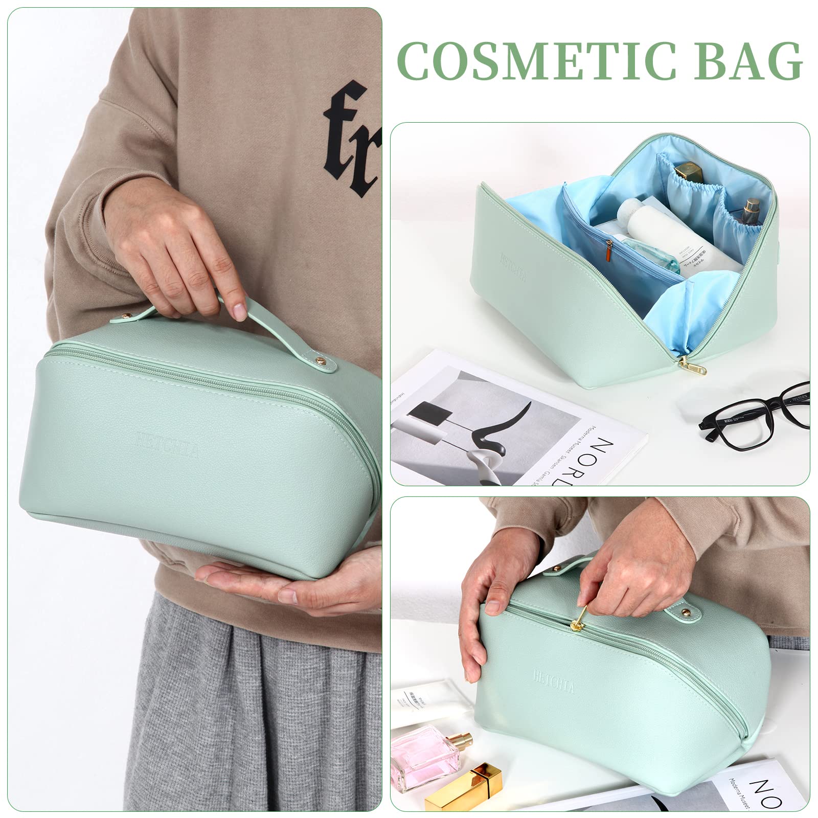 Hetchia Large capacity travel cosmetic bag,Makeup bag,Cosmetic bag,Travel makeup bag,Cosmetic bags for women,(green)