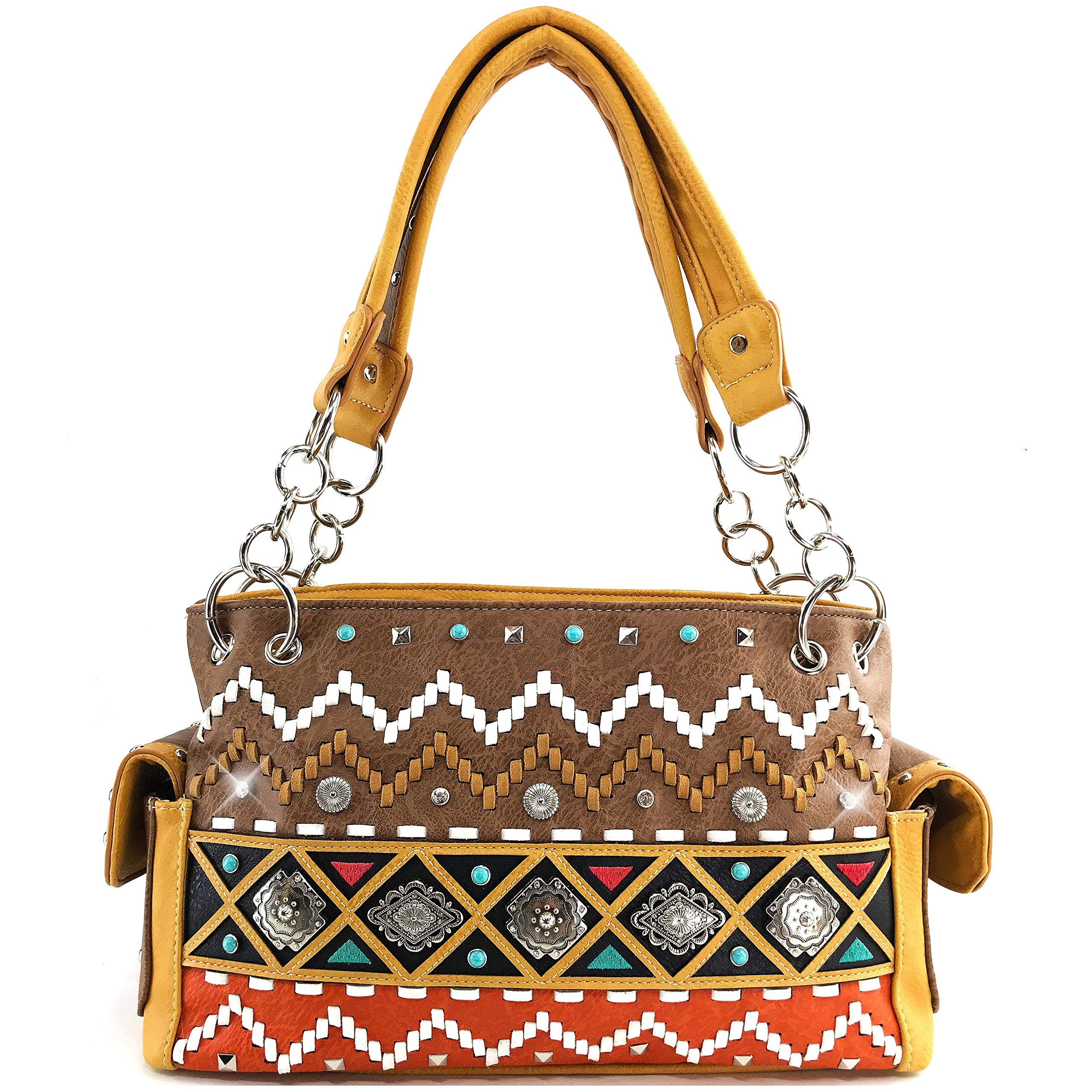 Zelris Colorful Native Tribal Patterns Concho Conceal Carry Handbag Purse (Black)