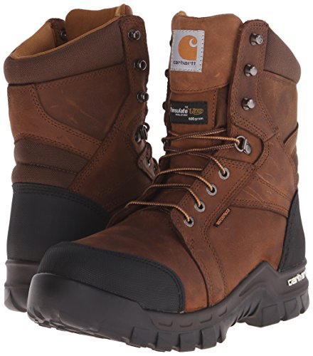 Carhartt mens 8" Rugged Flex Insulated Waterproof Breathable Safety Toe Leather Work Boot Cmf8389 Construction Shoe, Brown, 10.5 US