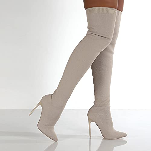 FASDNENDYS Ladies Warm Height Long Female Boots Boots Boots Shoes Winter Insert Suede Tall Lace up Boots Beige