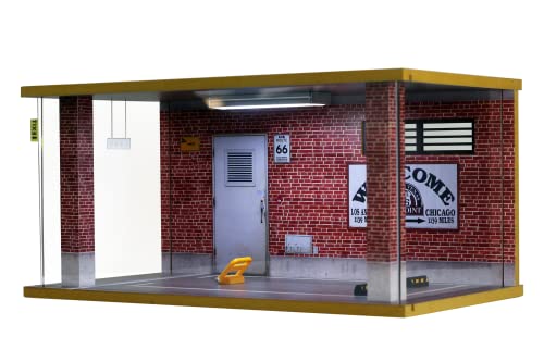 Display Case for 1/18 Diecast Cars,Acrylic Display Case for 1/12 Scale Toy Motorcyle with LED Lighting, Route 66-3 Open Side