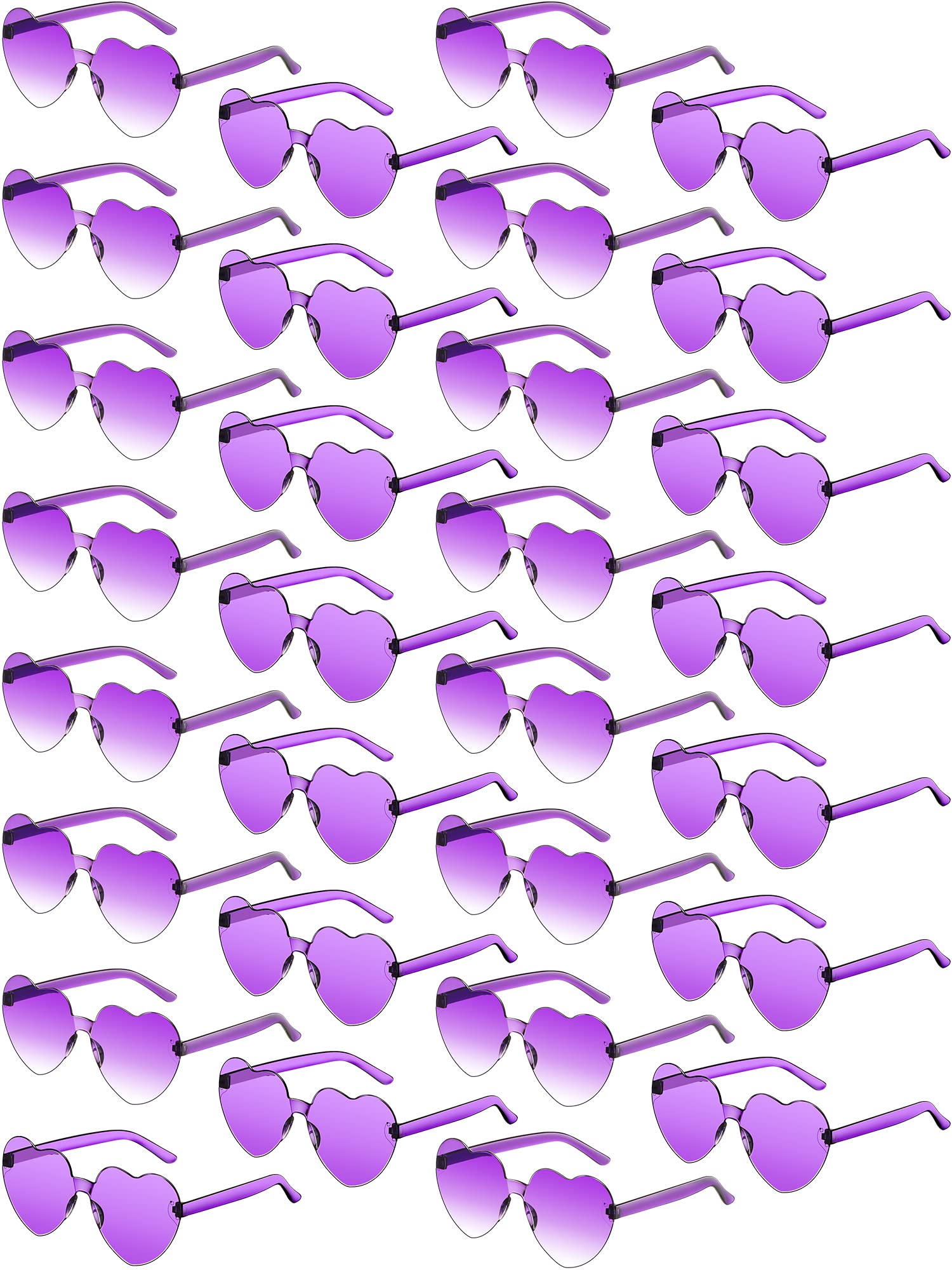 Flutesan 30 Pairs Heart Shaped Sunglasses Bulk Rimless Heart Sunglasses Candy Color Eyewear for Women Men Bachelorette Party(Purple)