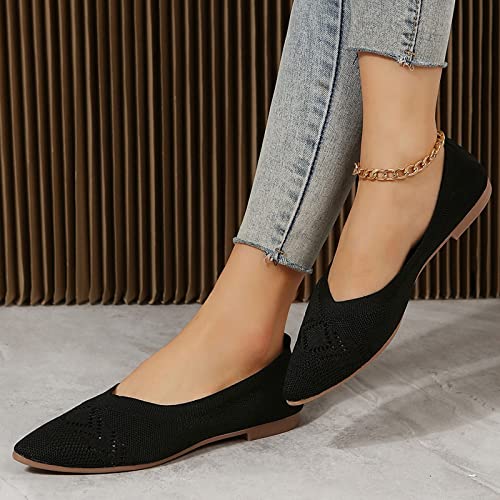 FASDNENDYS Ladies Fashion Solid Color Breathable Knitting Pointed Shallow Flat Casual Shoes Sandals Inside Home Black