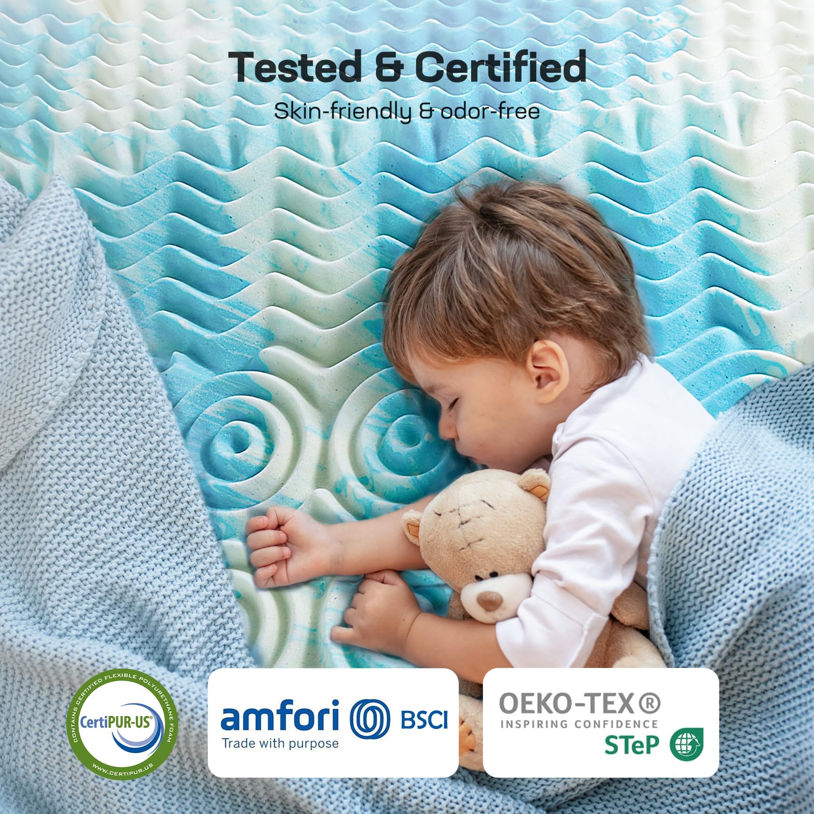 Marsail King Mattress Topper, 2-Inch Gel Memory Foam Mattress Topper with Ventilated Design, 5-Zone Support, Cooling Foam Mattress Topper for Sofa, RV, Camper, CertiPUR-US Certified, MSMT02BU-K2