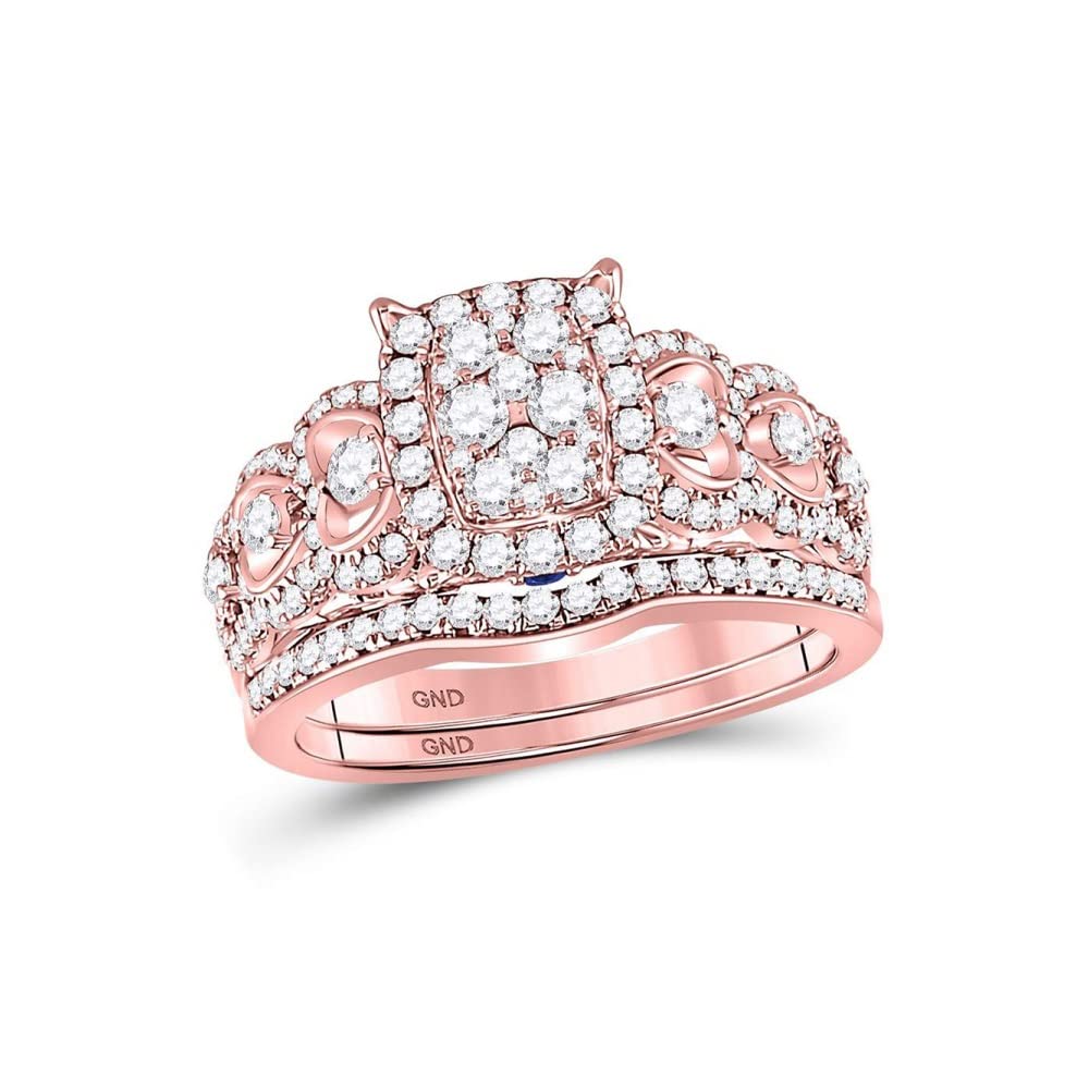 Diamond2Deal 14kt Rose Gold Round Diamond Bridal Wedding Engagement Ring Set 7/8 Cttw