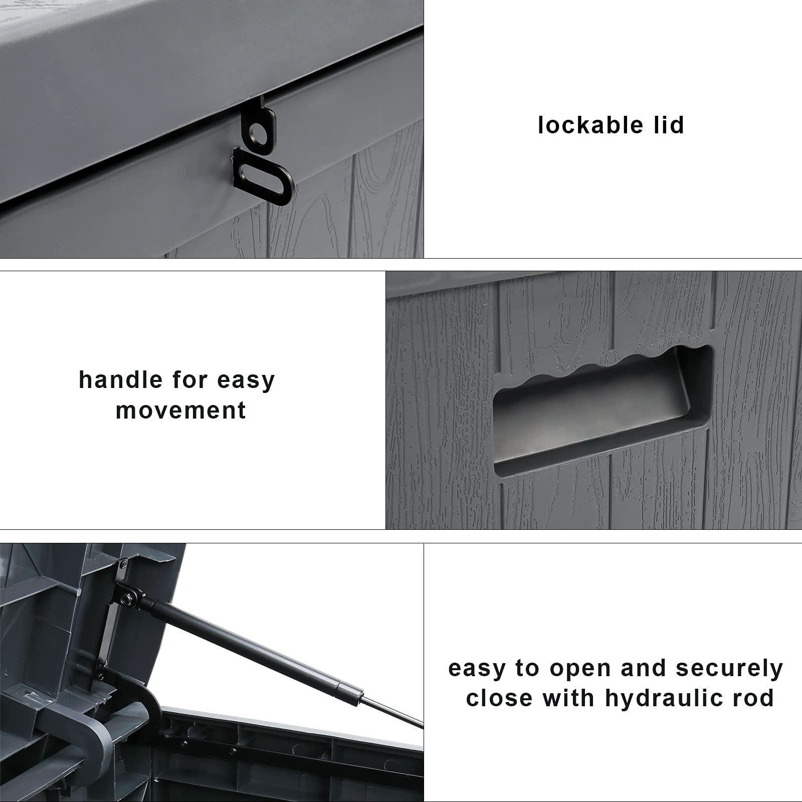 EPOFIT 113 Gallon Resin Deck Box, Waterproof Outdoor Storage Box with Lockable Lid and Handles, Large Deck Storage for Outdoor Gear, Patio Furniture Cushion, Gardening Tools, Grey