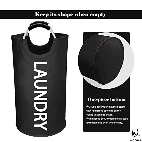 WOOHA 90L Large laundry basket,Collapsible laundry hamper, Tall Clothes Baskets Folding Washing Bin Foldable Fabric Hamper Bags for Bedroom, Closet,Bathroom,College,laundry bag, black