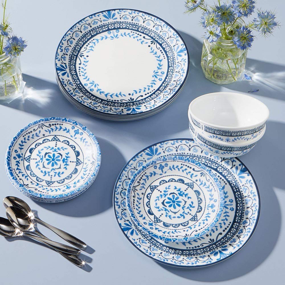Corelle 18-Piece Dinnerware Set, Triple Layer Glass and Chip Resistant, Includes 6 Dinner Plates, 6 Appetizer Plates, and 18 oz Soup/Cereal Bowls, Classic Style