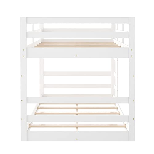 Harper & Bright Designs Twin Over Twin Bunk Bed for Kids, Low Bunk Bed with Ladder and Safety Guard Rails, Solid Wood Bunk Bed Frame. No Box Spring Needed (White)