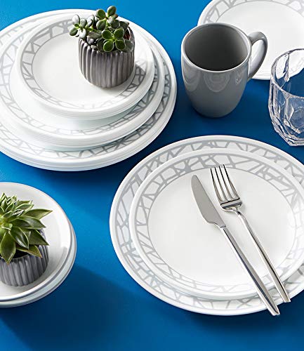 Corelle 3695 16-Piece Dinnerware Set Service for 4, Chip Resistant, Glass, Marble Lines, Vitrelle