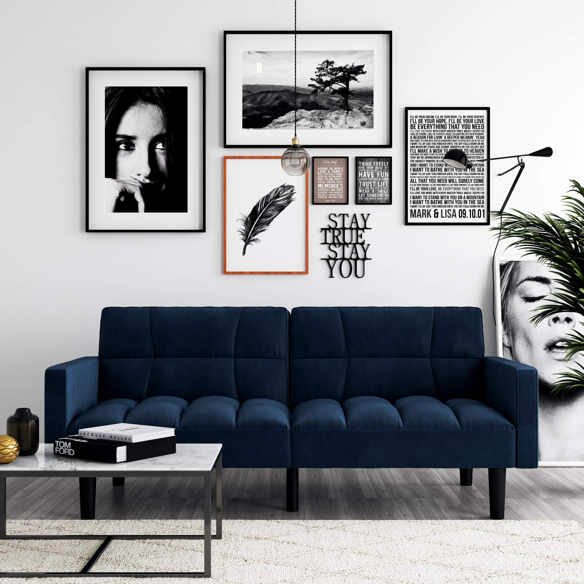 DHP Hayden Convertible Sofa Sleeper Futon with Arms - Blue Microfiber