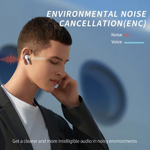 Wireless Earbuds Bluetooth Earbuds 60H Playtime LED Power Display Charging Case Bluetooth 5.3 Headphone with Noise Cancellation Mic, Stereo Sound, IPX5 Ear Buds for iPhone/Samsung/Android/iOS,White