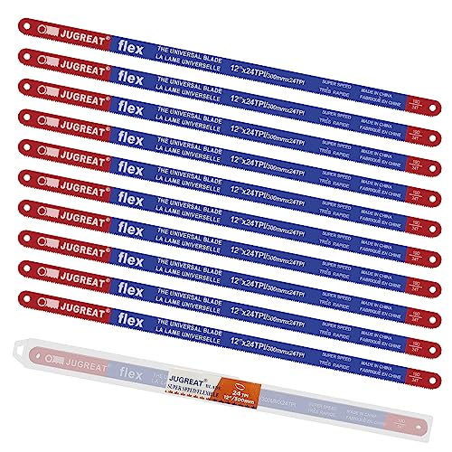 Hacksaw Replacement Blades (10 Pack) High Speed 24 TPI - 12" Length Hack Saw Blade - Carbon Strength Steel