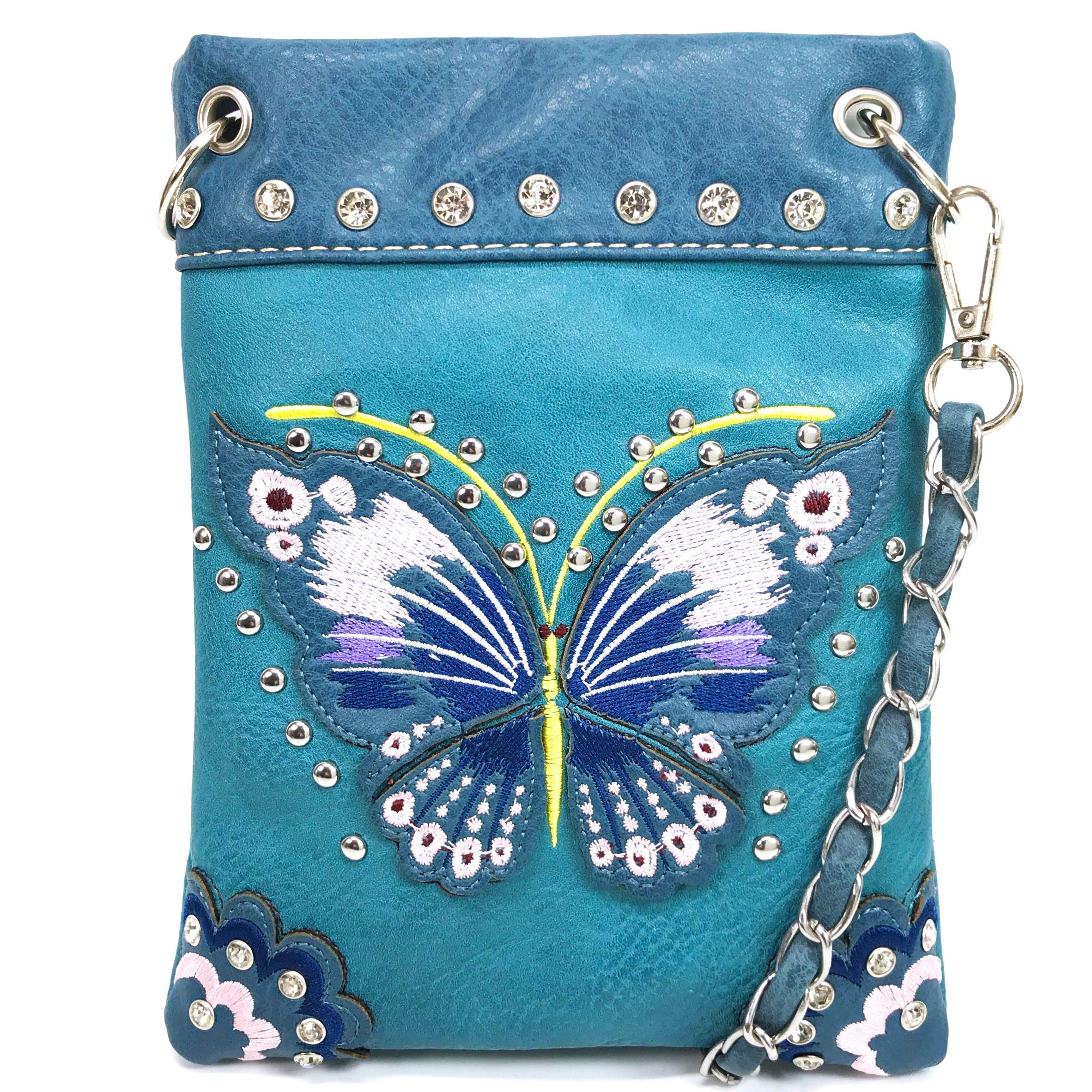 Zelris Peacock Butterfly Floral Embroidery Crossbody Small Crossbody Purse Bag (Teal)