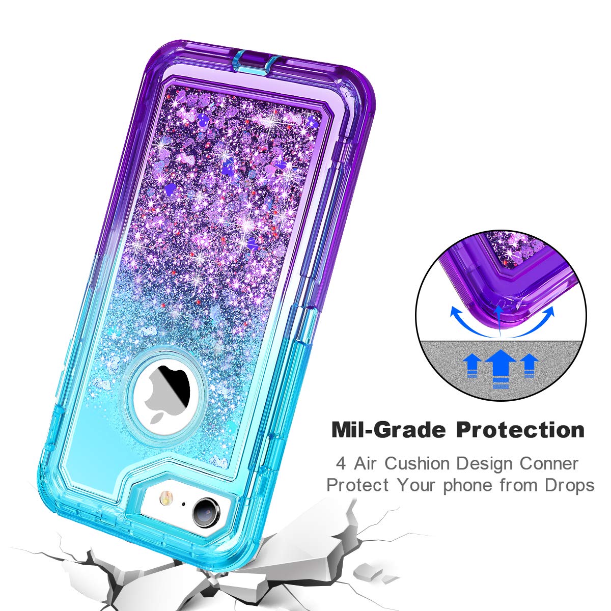 Coolden Case for iPhone 6S Plus Case Protective Glitter Case for Women Girls Cute Bling Sparkle Heavy Duty Hard Shell Shockproof TPU Case for 5.5 Inches iPhone 6 Plus 7 Plus 8 Plus, Aqua Purple