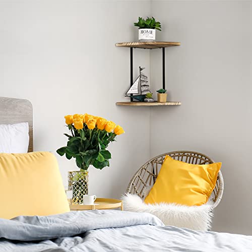 NEX Corner Floating Shelves, 2-Tier Corner Shelf Wall Mount Small Round End Shelves for Bedroom, Living Room, Nursery