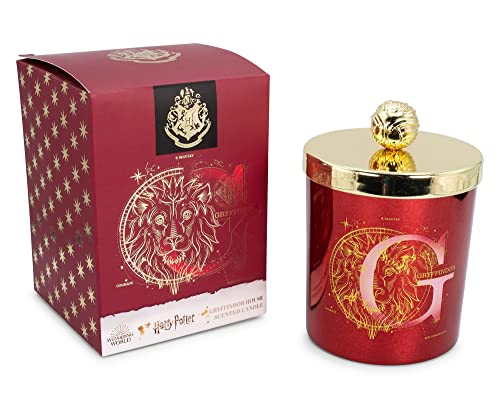 Harry Potter House Gryffindor Premium Scented Soy Wax Candle with Unique Aromatic Fragrance | 50-Hour Burn Time | Home Decor Housewarming Essentials, Wizarding World Hogwarts Gifts and Collectibles
