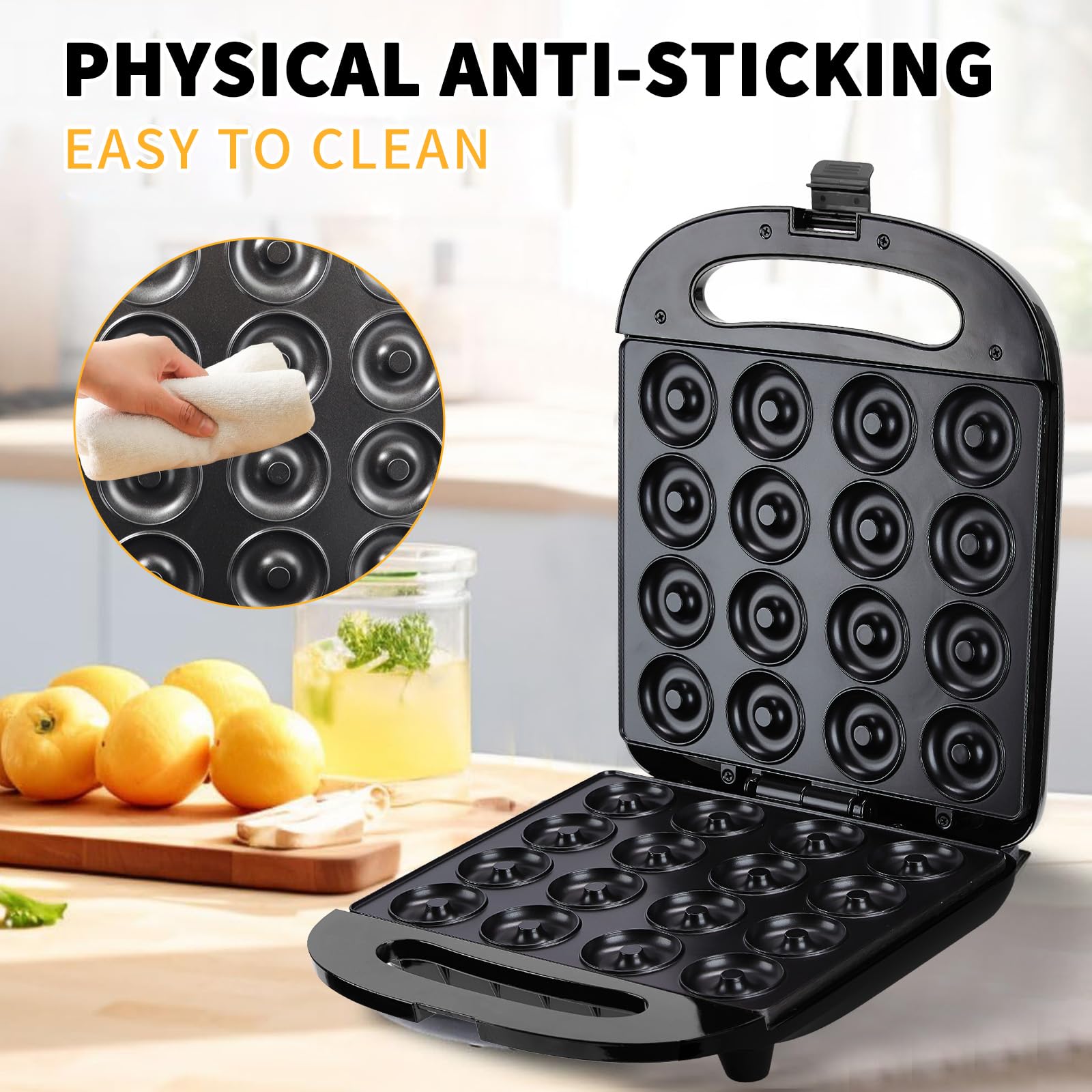 Mini Donut Maker, Mini pancakes maker Machine, Bake 16 Mini Doughnuts, Non-stick Surface, cake machine, Double-sided heating, Perfect for Breakfast, Snacks, Desserts & More