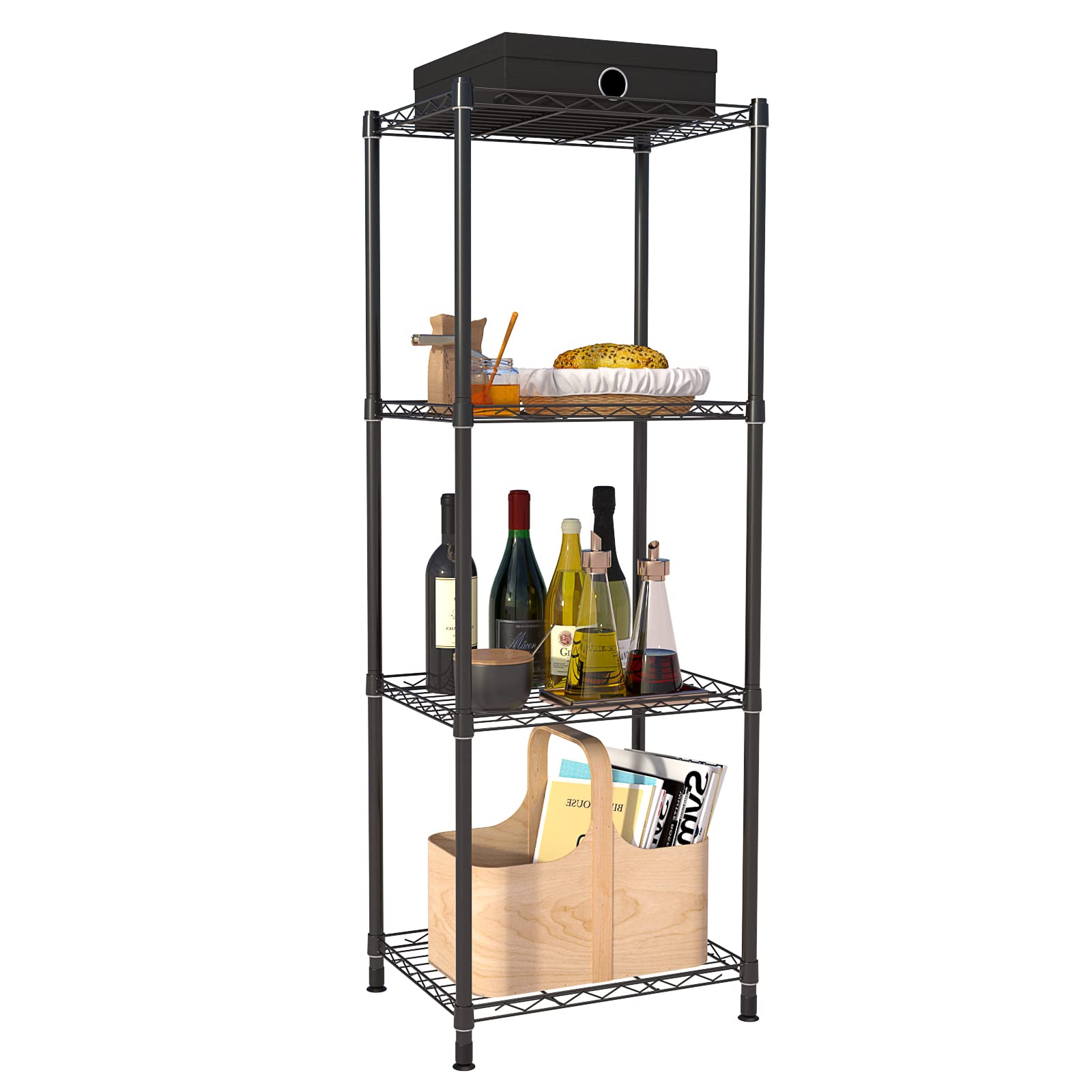 ZHAZHADI 4 Tier Fixed Layer Spacing Storage Shelf Metal Storage Rack Wire Shelving Unit Storage Shelves Metal 528Lbs Capacity 17" L x 13" W x 47" H for Pantry Closet Kitchen Laundry Black