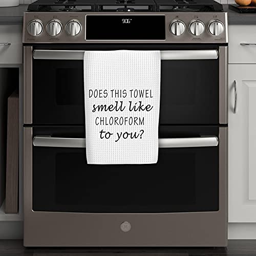 WCGXKO Funny Decorative Flour Sack Kitchen Decor Kitchen Towels Does This Towel Smell Like Chloroform to You (Smell Like Chloroform)