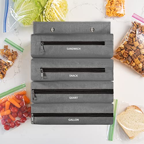 shiningwaner Ziplock Bag Storage Organizer for Kitchen Drawer, Upgraded Plastic Bag Organizer, Baggie Organizer with Ziplock Gallon, Quart, Sandwich and Snack Variety Size Bag, Grey