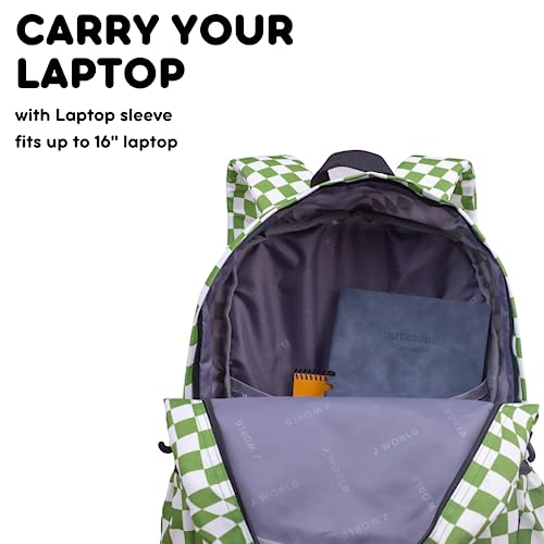 J World New York Oz School Backpack for Girls Boys. Cute Kids Bookbag, Matcha Checkers, One Size