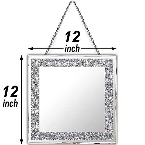 XIHACTY 2 Piece Wall Mirrors, Crush Diamond Mirrors Decor, Silver Decorative for Living Room Bedroom, Bathroom. (12βx12β)
