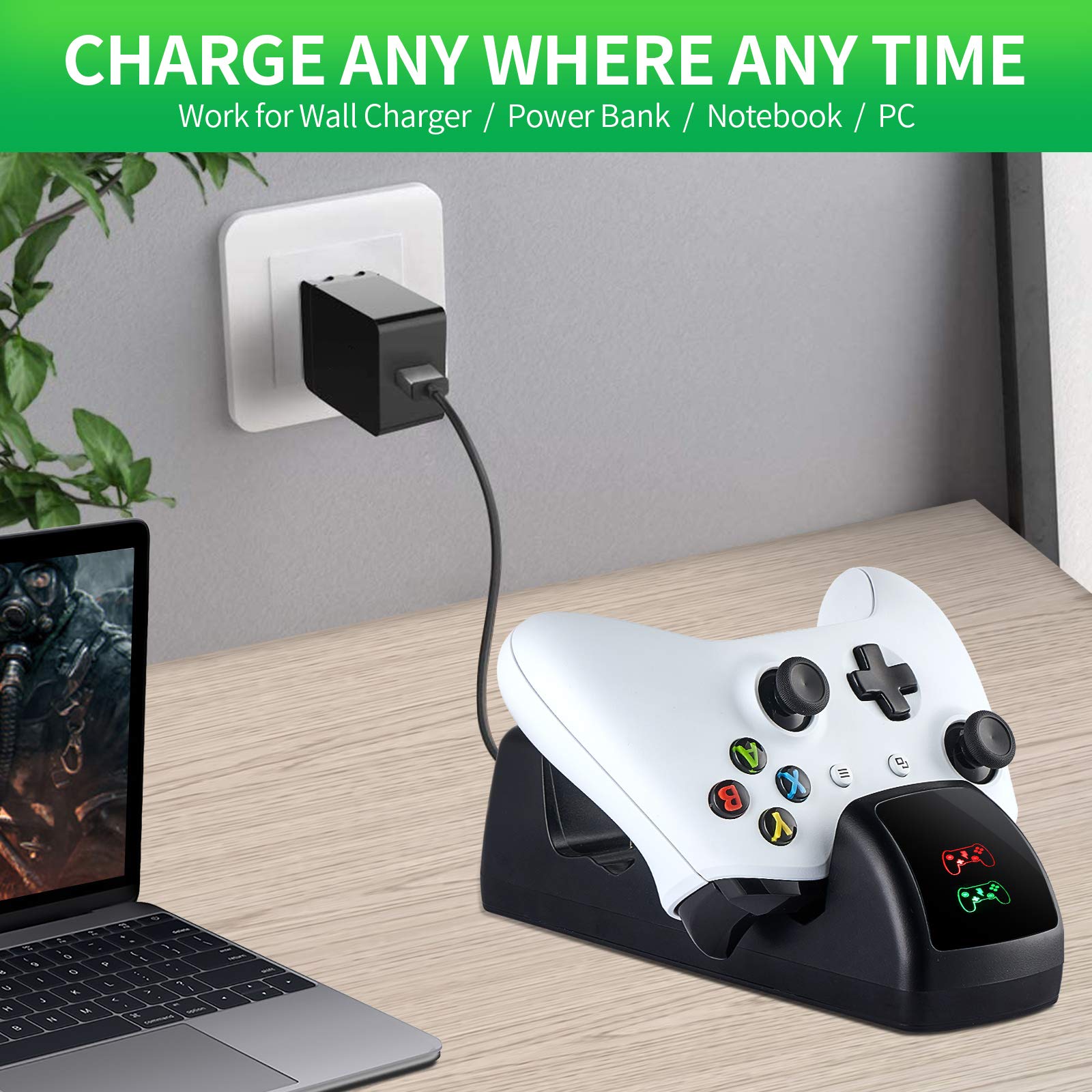 Controller Charger Station for Xbox one, Controller Battery Pack Charging Dock Station Compatible with Xbox One/One X/One S/One Elite, 2 Packs 1200 mAh Rechargeable Battery(Not for Xbox Series X)