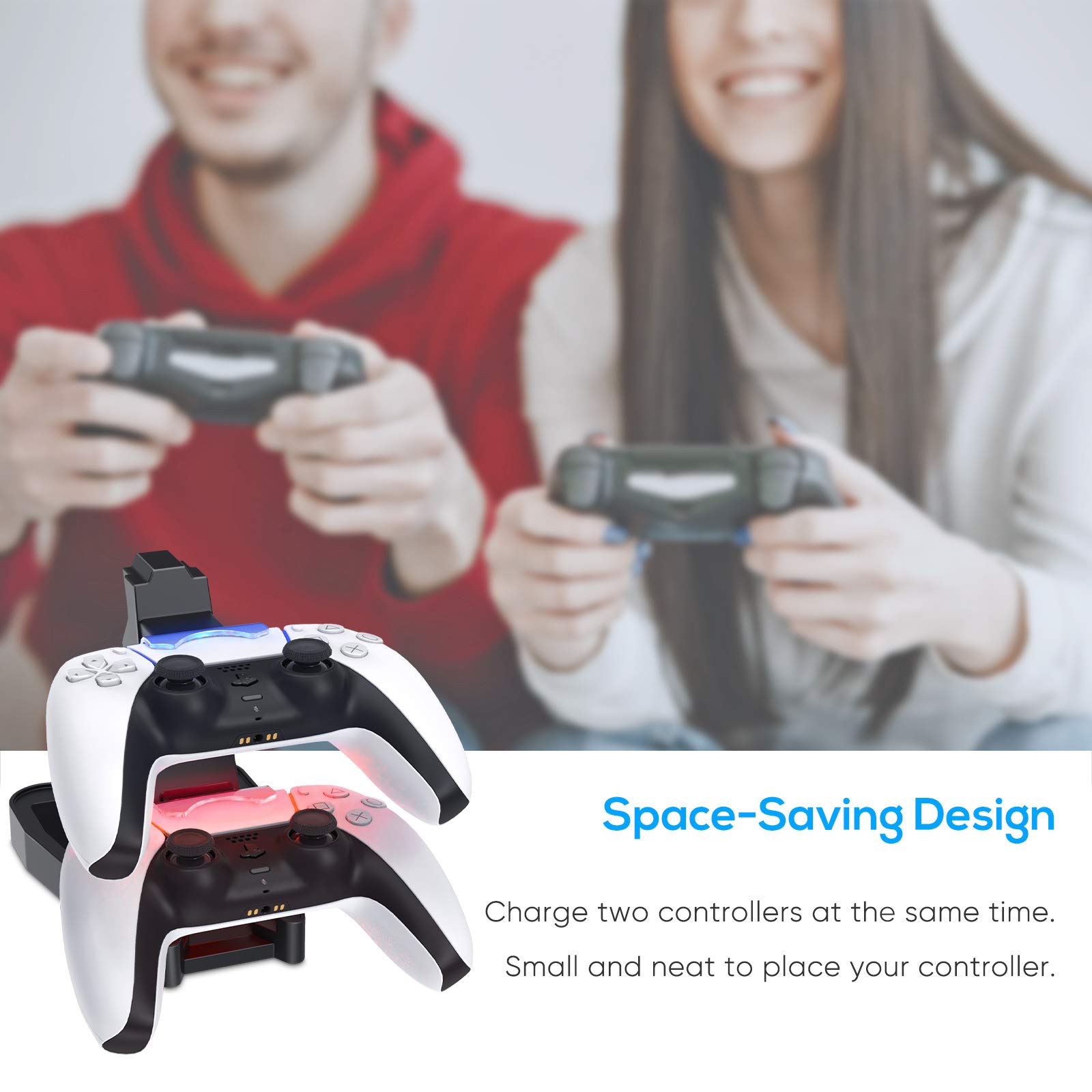 Controller Charging Station for PS5 DualSense Controller, Fast Dual USB Charger Dock Station Stand for Sony Playstation 5 DualSense Controller