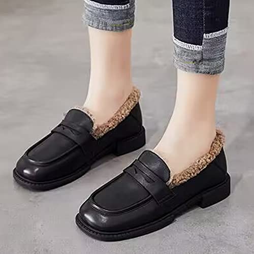 FASDNENDYS Leisure Women's Winter Keep Warm Winter Non Slip Square Heels Round Toe Lazy Casual Shoes Womens Flashback Casual Shoes Black
