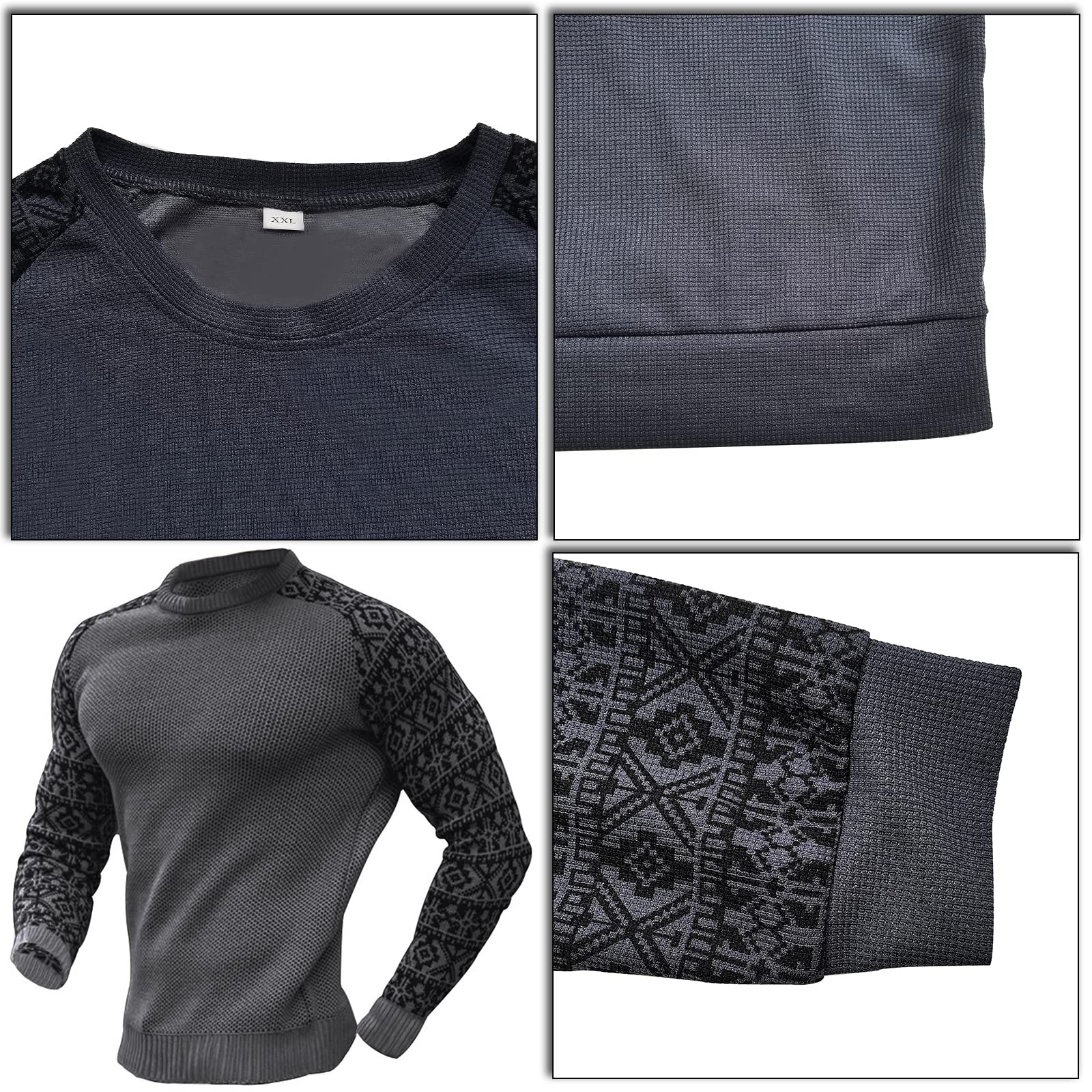 Cot-Oath Men's Fashion Knit Pullover - Lightweight Long Sleeve T-Shirt Crew Neck Casual Waffle Top Darkgrey
