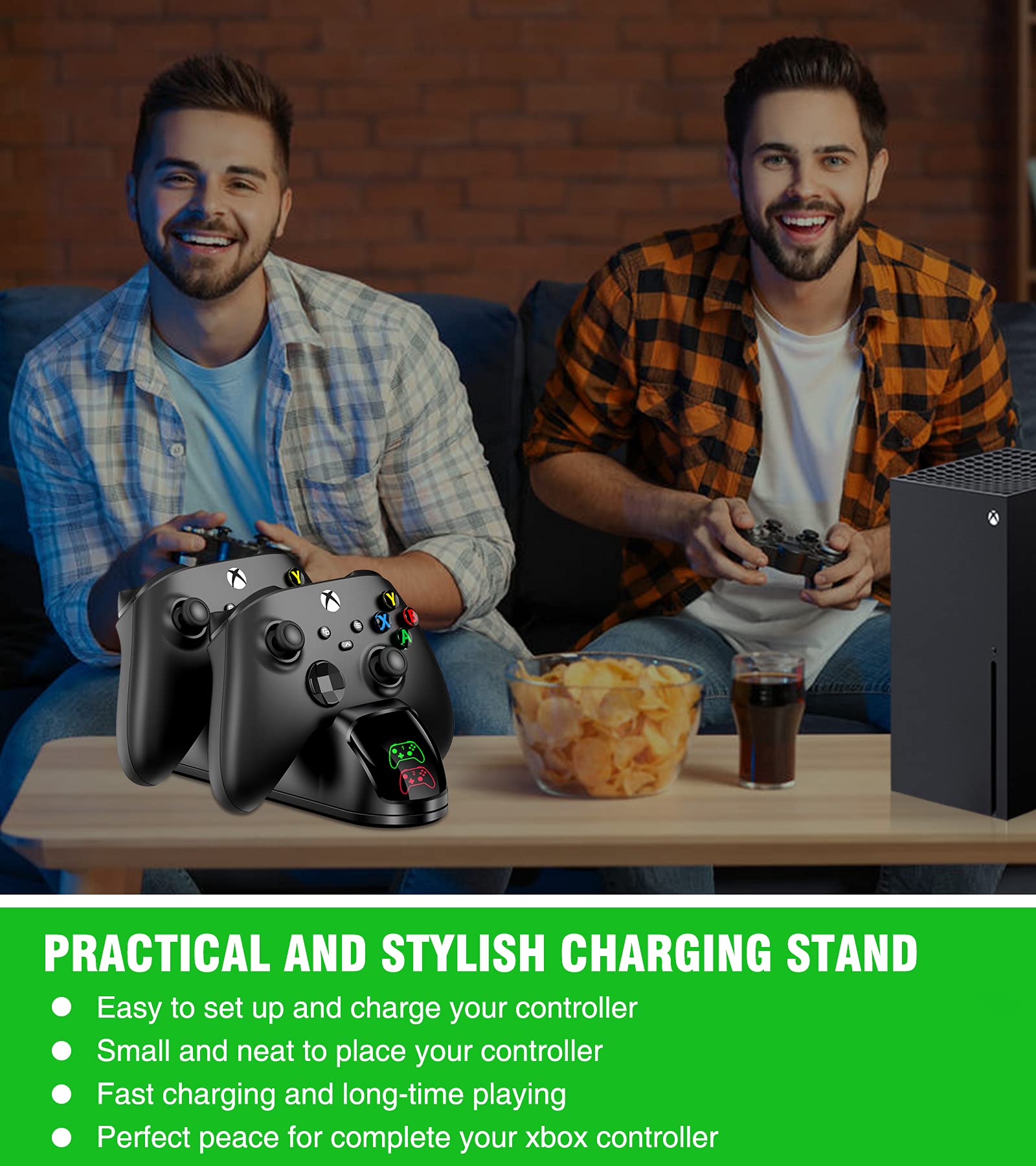 Controller Charger for Xbox One & Series X|S, Charging Station w/2x1550mAh Rechargeable Battery Packs Compatible with Xbox One/Series X|S/Elite Controller, Additional Battery Doors
