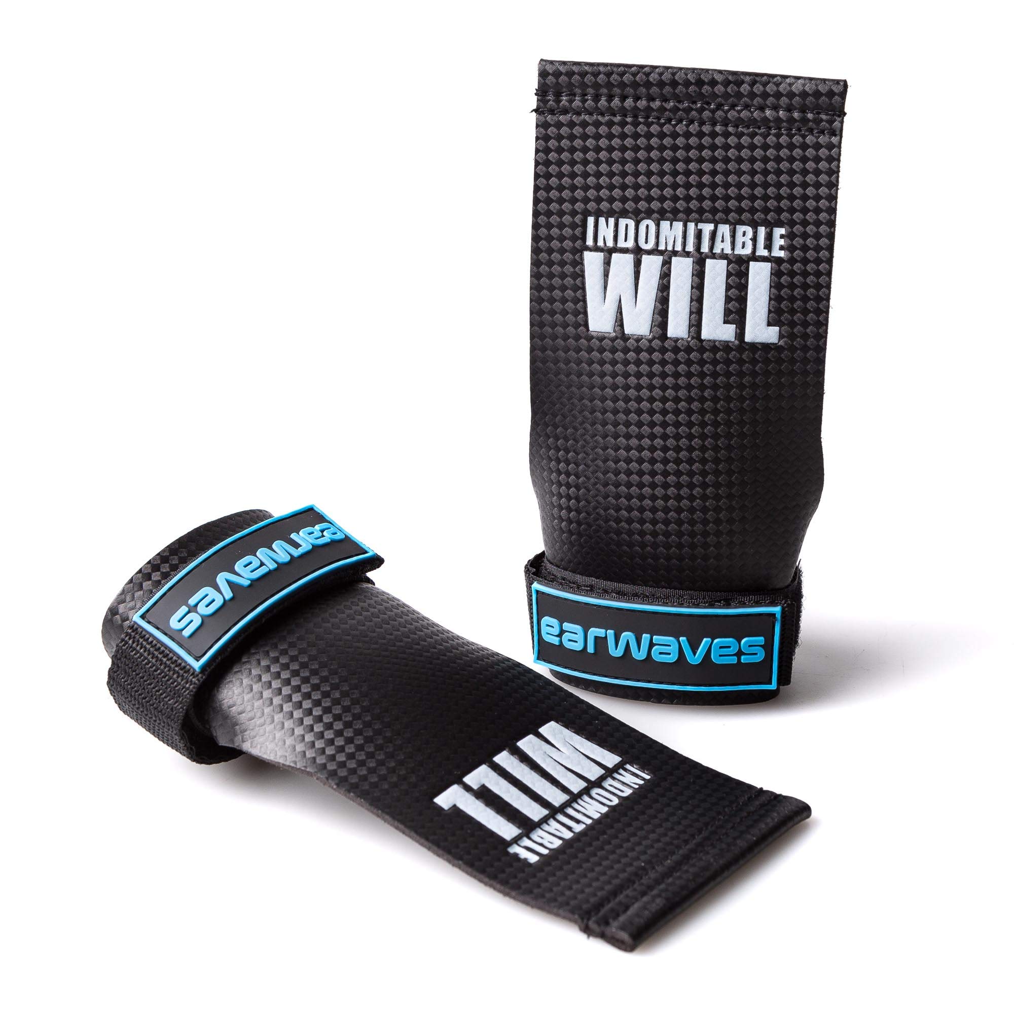 Earwaves Fingerless Hand Grips - Gymnastics Grips Without Holes for The Fingers. Hand Grips for Pull ups, Muscle ups, C2B, T2B, Rings. (L, Carbon Spino)