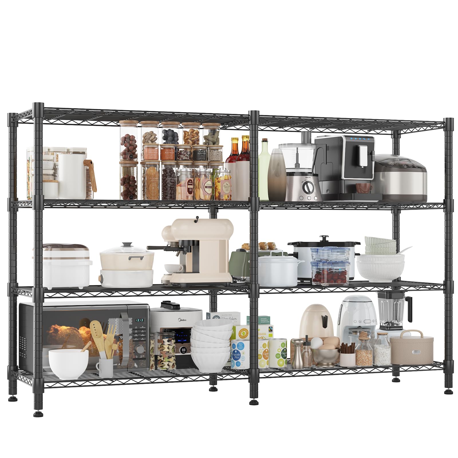 Homdox Heavy Duty Metal Shelves for Storage, 4 Tier Storage Racks and Shelving, Adjustable Wire Shelving Unit, Garage Rack Pantry Shelves Kitchen Shelving, 18"x72"x60", Black