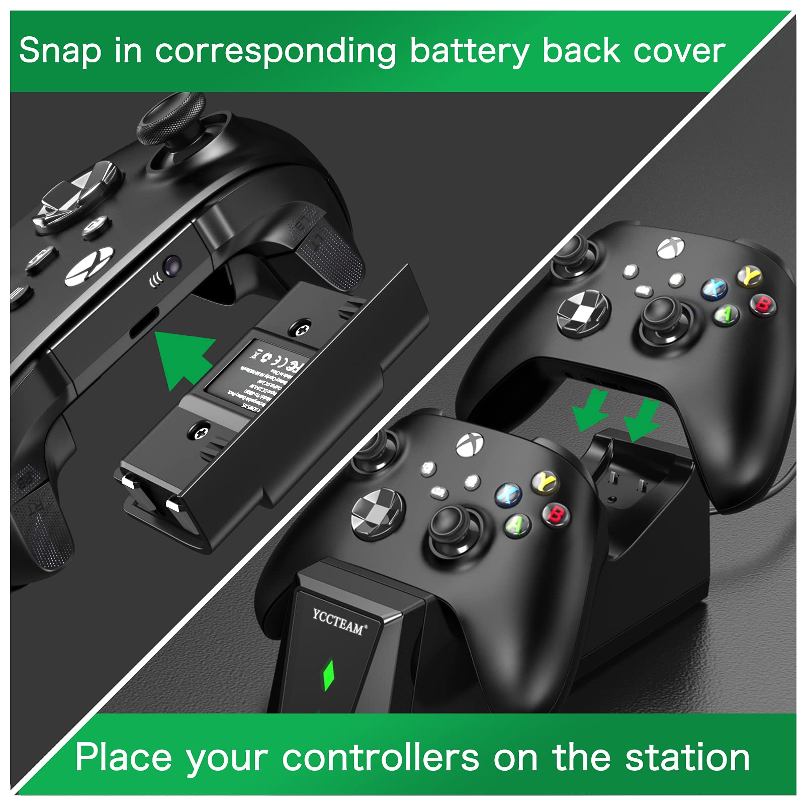 Controller Charger Station with 2x1000mAh Rechargeable Battery Packs for Xbox Series X|S Controller, YCCTEAM Dual Charging Dock for Xbox Controller Battery Pack