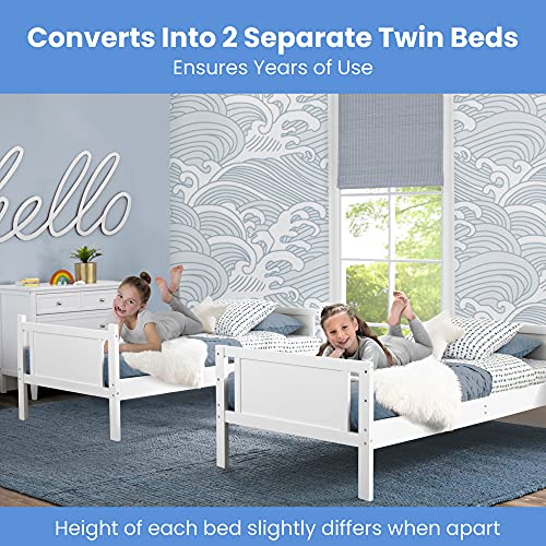 Delta Children Convertible Twin Over Twin Wood Bunk Bed with Ladder and Guardrails – Use as Bunk Bed or 2 Stand-Alone Twin Beds – Bed Ships in 2 Boxes, White