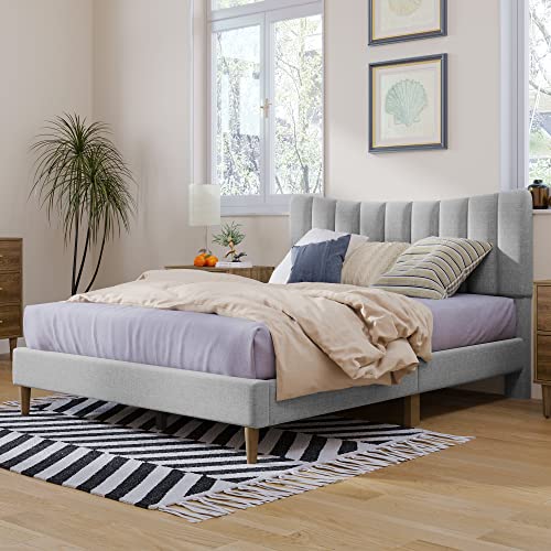 Livavege Bed Frame Full Size with Wingback Headboard, Upholstered Platform Bed Frame with,Solid Wood Slats Support, Full Bedframes No Box Spring Needed, Noise-Free