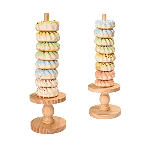 WILLOWDALE Farmhouse Donut Stand Holder Doughnut Bagel Display Rustic Wood Stacker Tower for Bridal Showers,Wedding Birthday Parties, Party Decorations Supplies Dessert Table-2 PCS